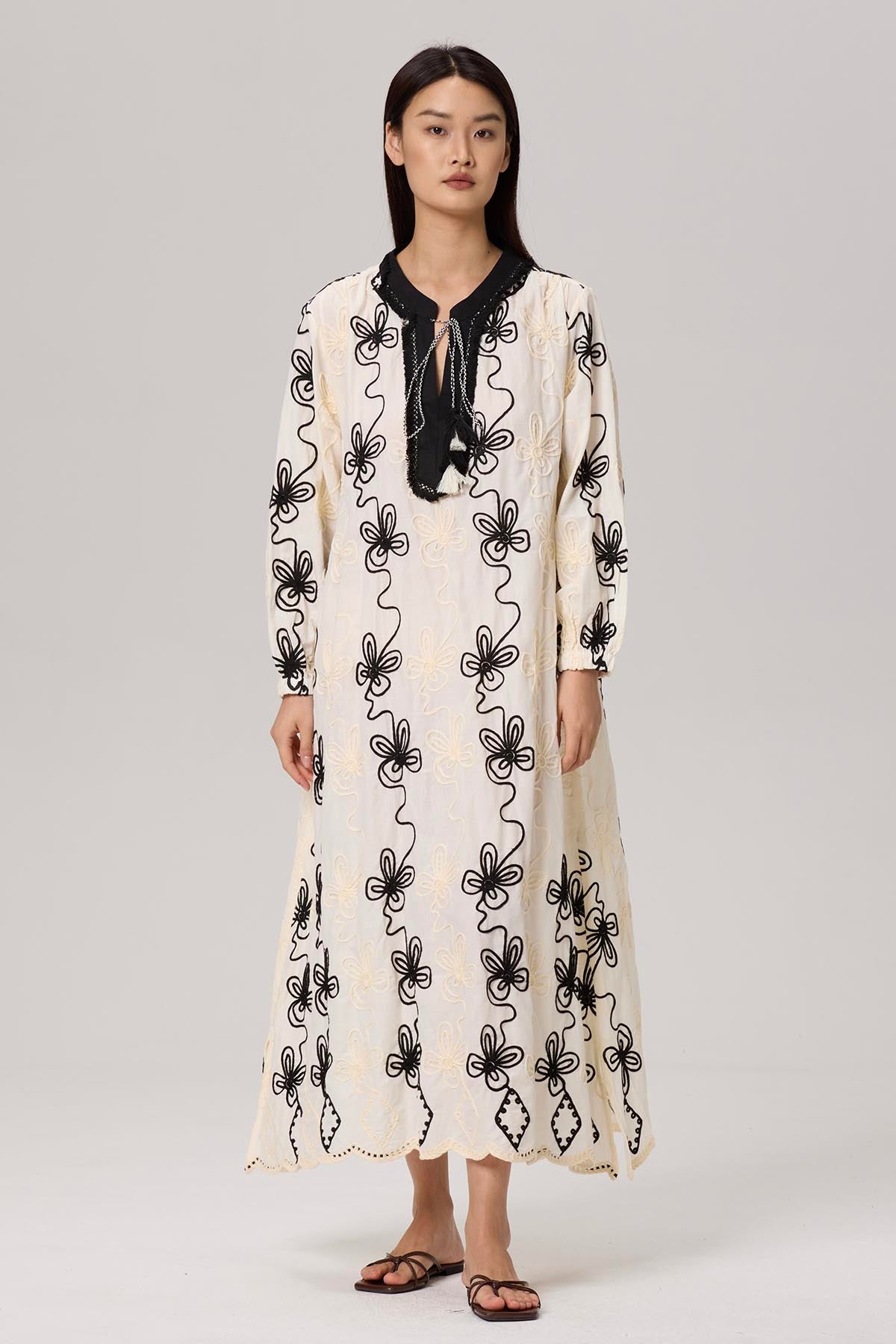 Tyla Cotton Hand-Embroidered Maxi Dress – ROSELABEL