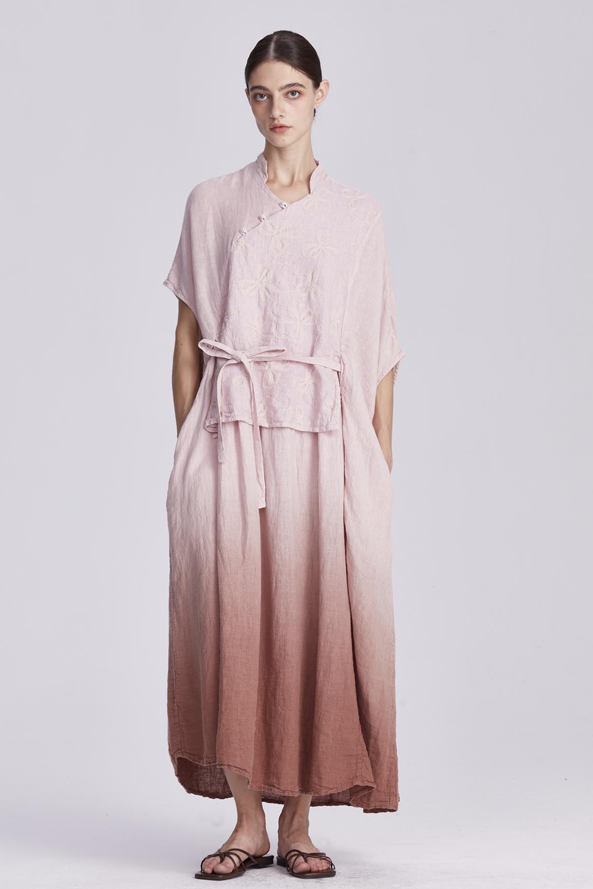 Liora Embroidered Linen Wrap Dress – ROSELABEL