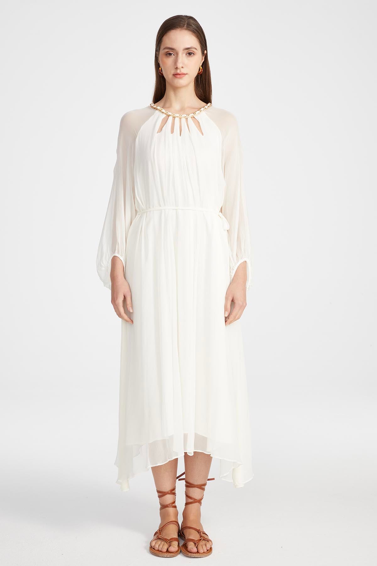 Sierra Hollow Out Silk Dress in White – ROSELABEL