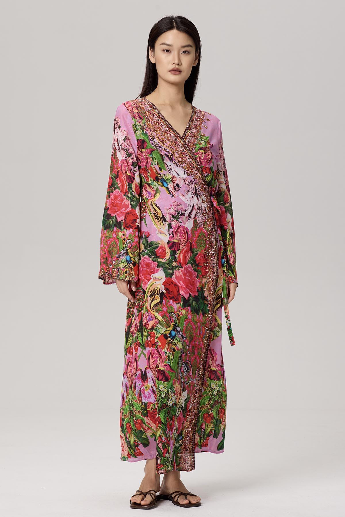 Nia Flower Print Wrap Maxi Silk Dress – ROSELABEL
