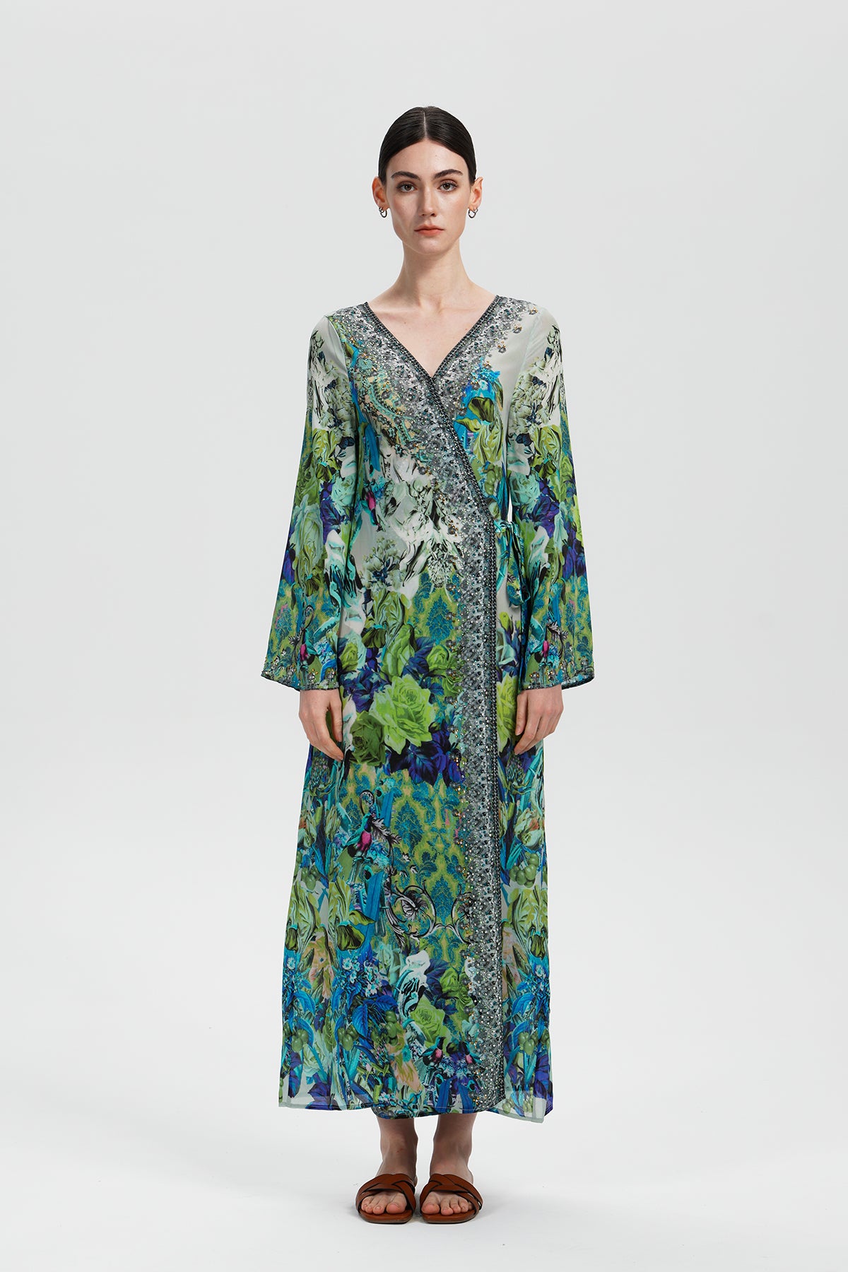 Nia Flower Print Wrap Maxi Silk Dress – ROSELABEL